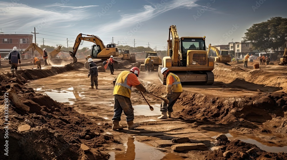 Workers use heavy equipment to expertly compact and level the terrain ...