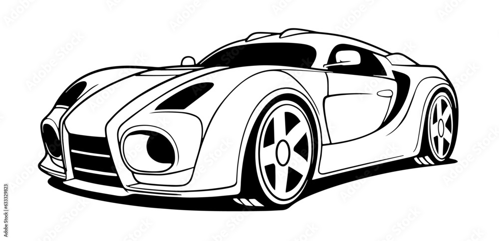 Outline drawing of fast Cartoon racing car concept, car coloring page ...