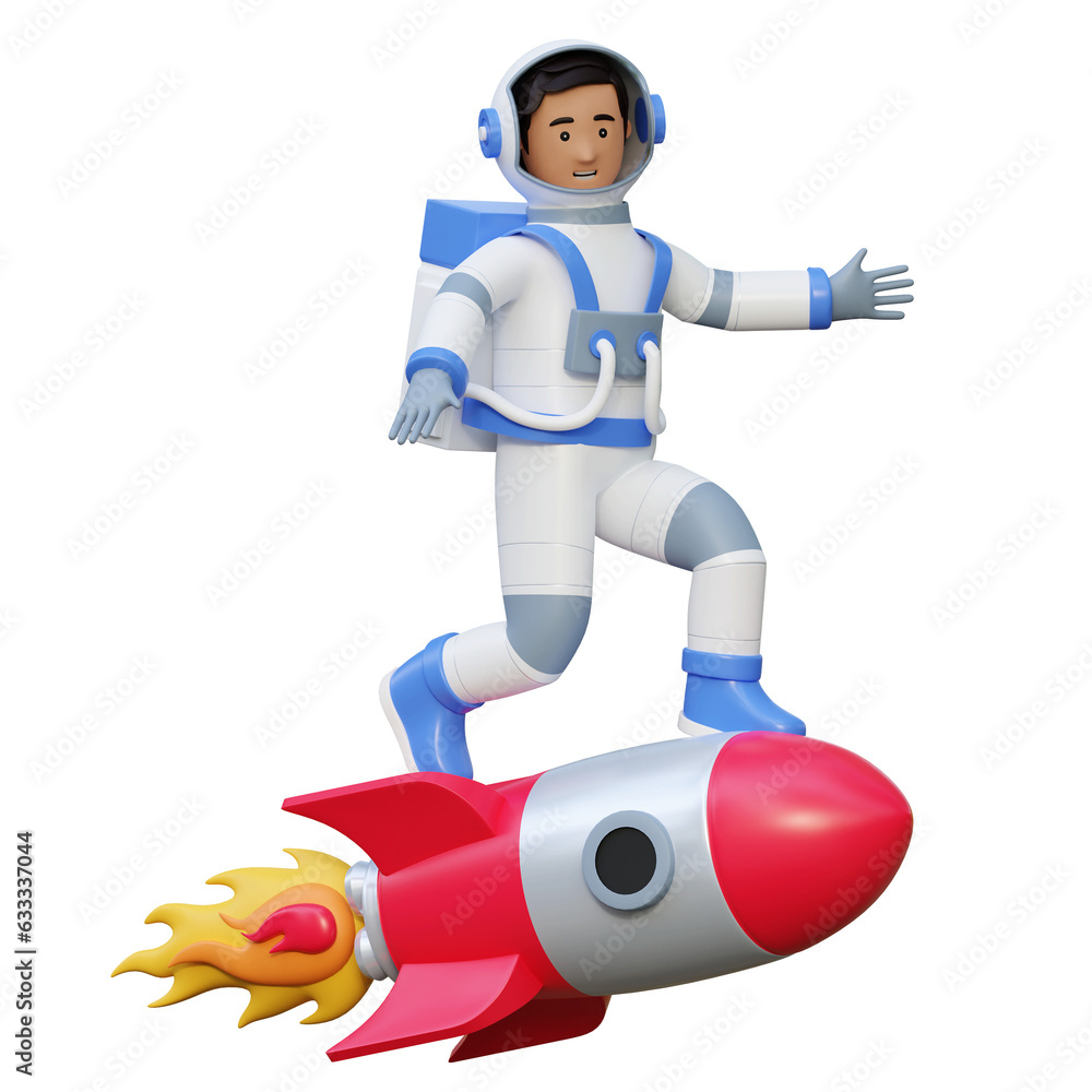 astronaut riding rocket spaceship 3d cartoon illustration Stock ...