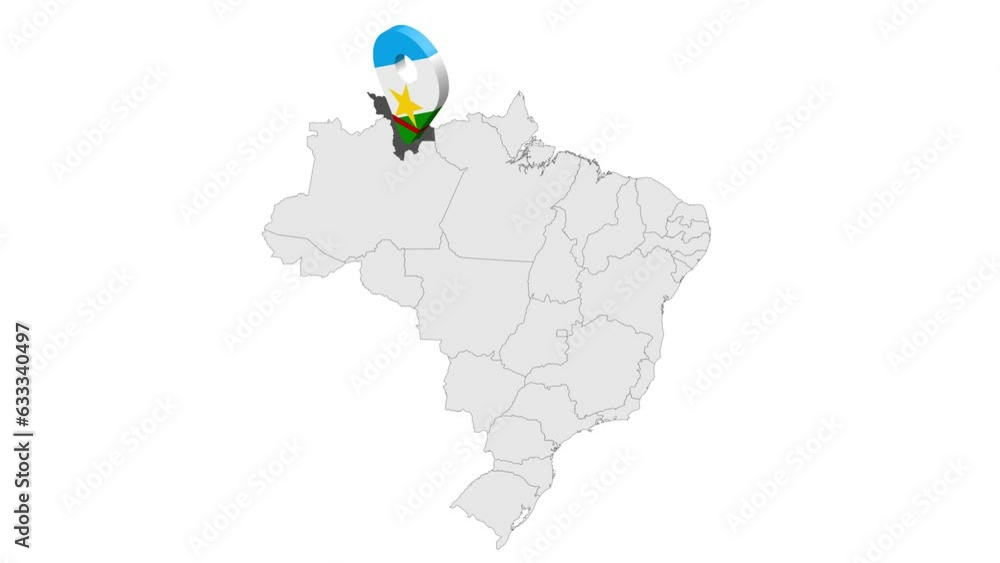 Location Roraima on map Brazil. 3d Roraima flag map marker location pin ...