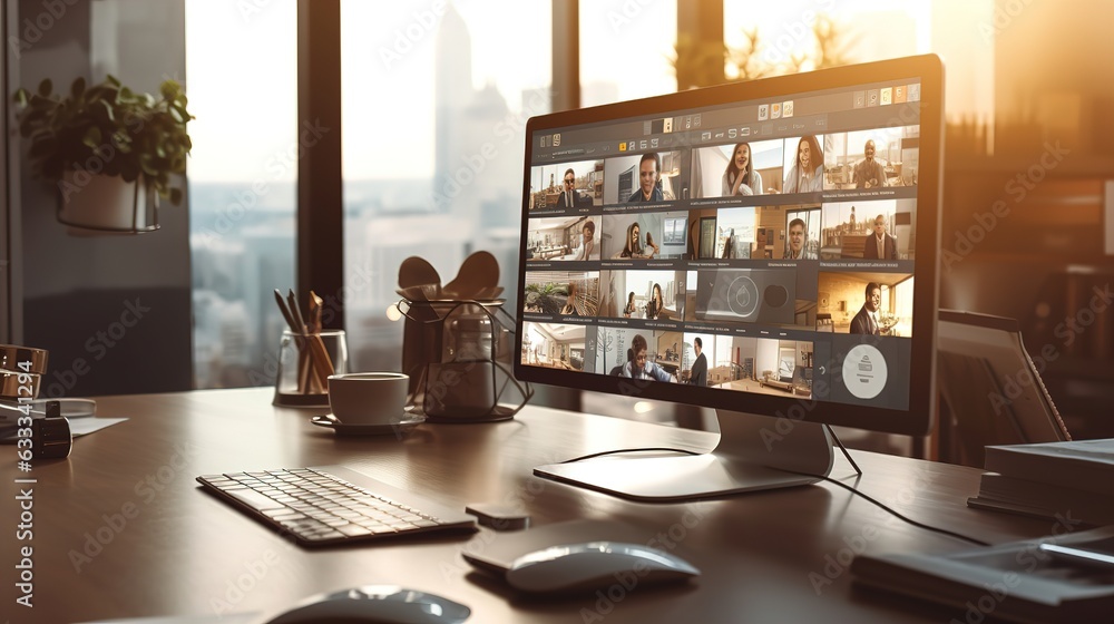 Virtual Meeting Video Conference. Team working by group video call ...