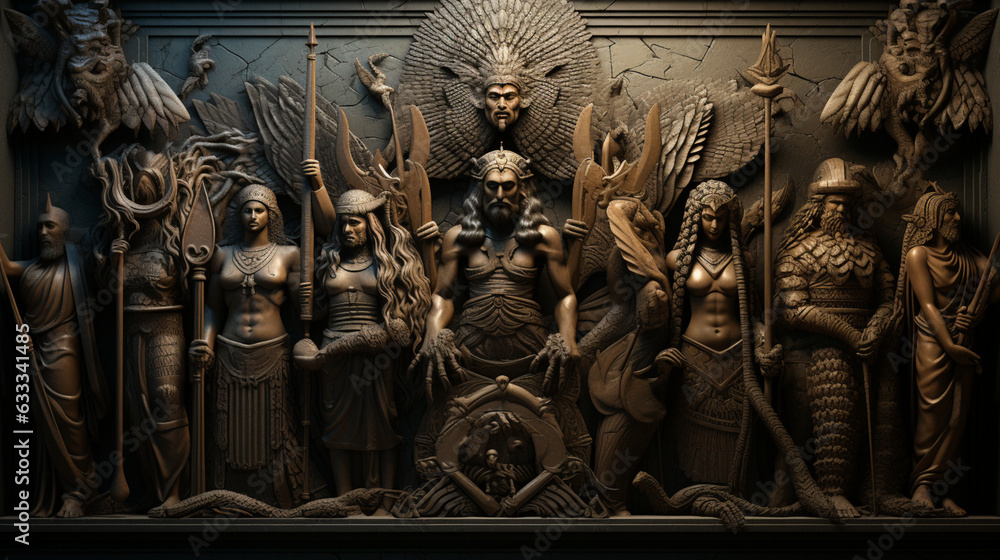 Mythical Pantheon: Depictions of Sumerian Deities Stock Illustration ...