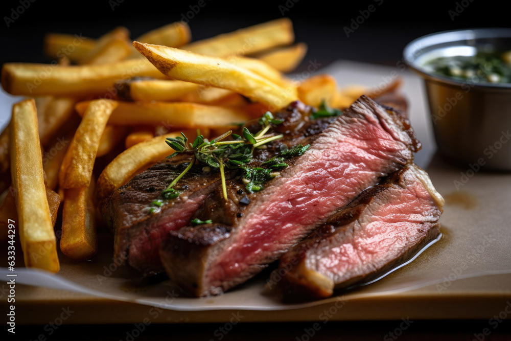 Delicious and tender steak frites featuring perfectly seared medium ...