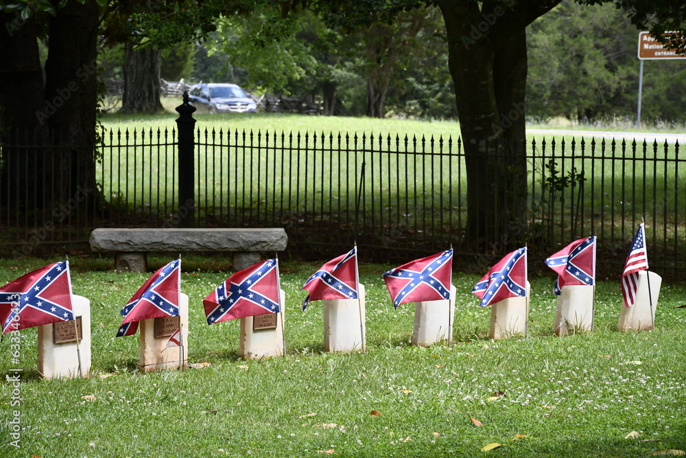 Confederate flags along with the last soldiers graveyard before the ...
