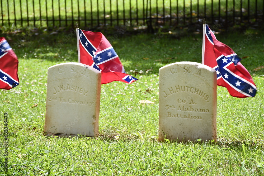 Confederate flags along with the last soldiers graveyard before the ...
