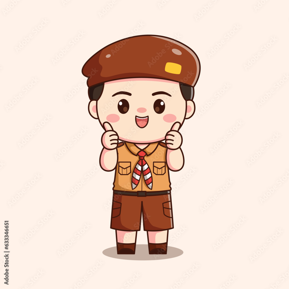 indonesian scout boy thumbs up good sign cute kawaii chibi character ...