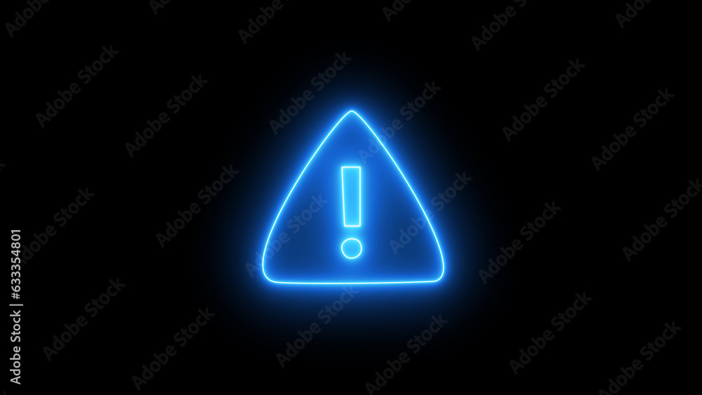 blue color neon warning sign on the black background. warning icon ...