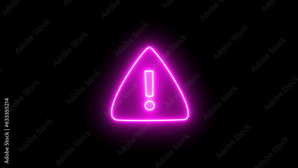 neon warning sign on the black background. warning icon. hazard warning ...