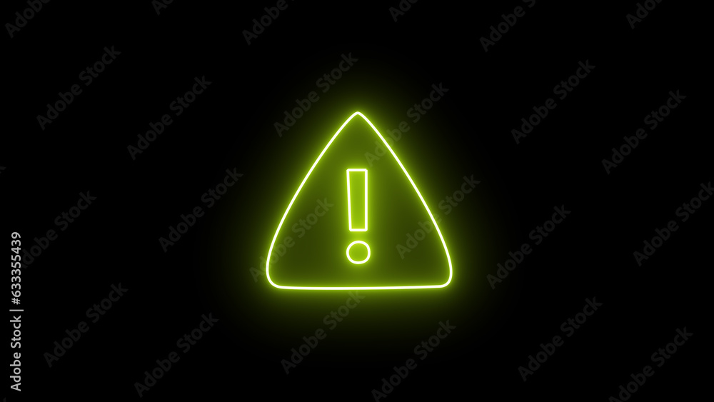 yellow neon warning sign on black background. Warning icon. Danger ...
