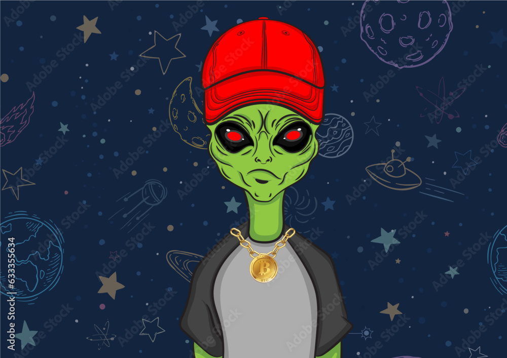Vector illustration of Alien in swag look wearing cap with galaxy ...