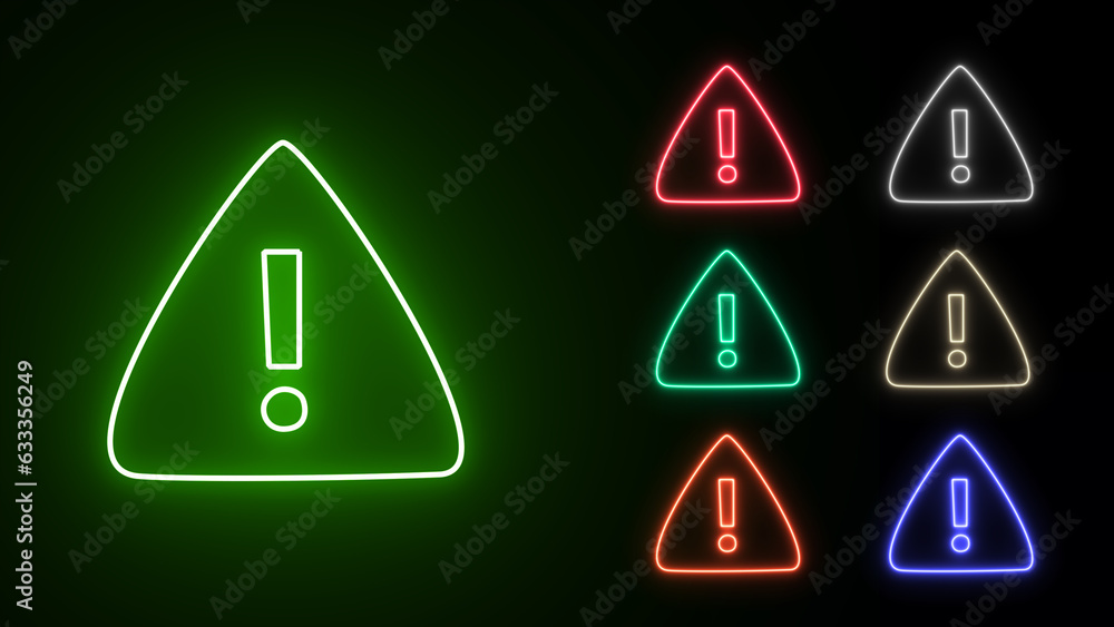 Neon warning icon. Glowing neon warning sign, exclamation mark in ...