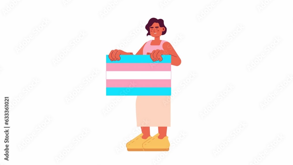 Vidéo Stock Hispanic trans woman holding transgender flag 2D character ...