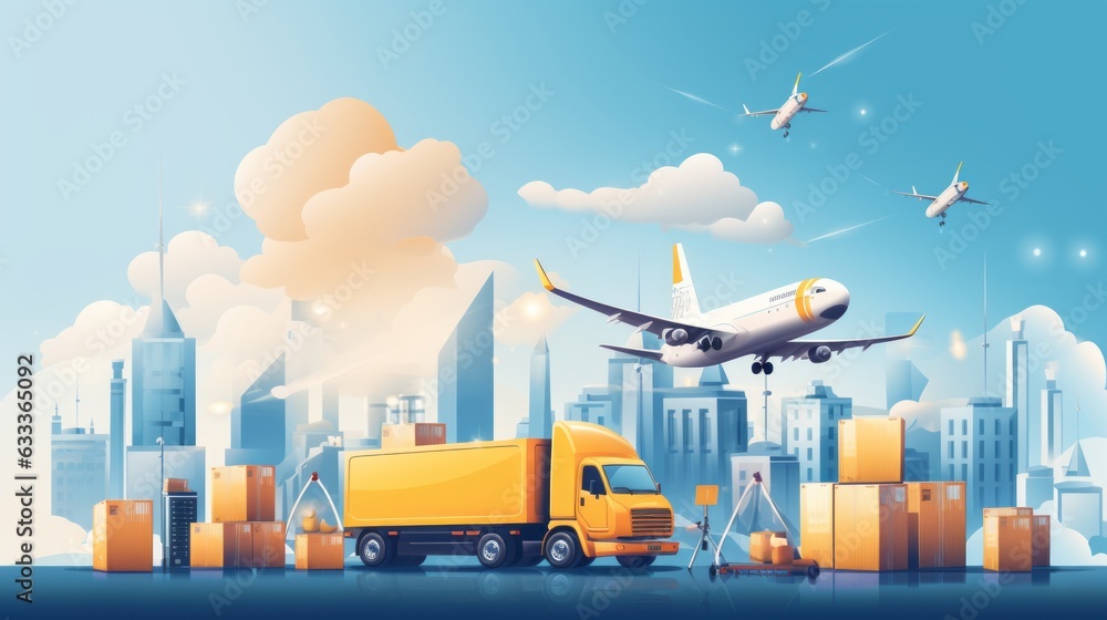 Logistics cargo and delivery industry concept. Double exposure Business ...