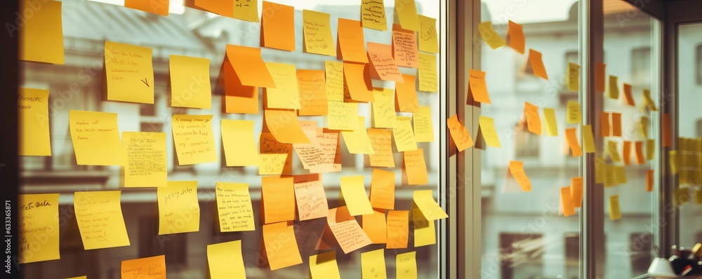Yellow post its on a whiteboard. AI generative. Stock Illustration ...