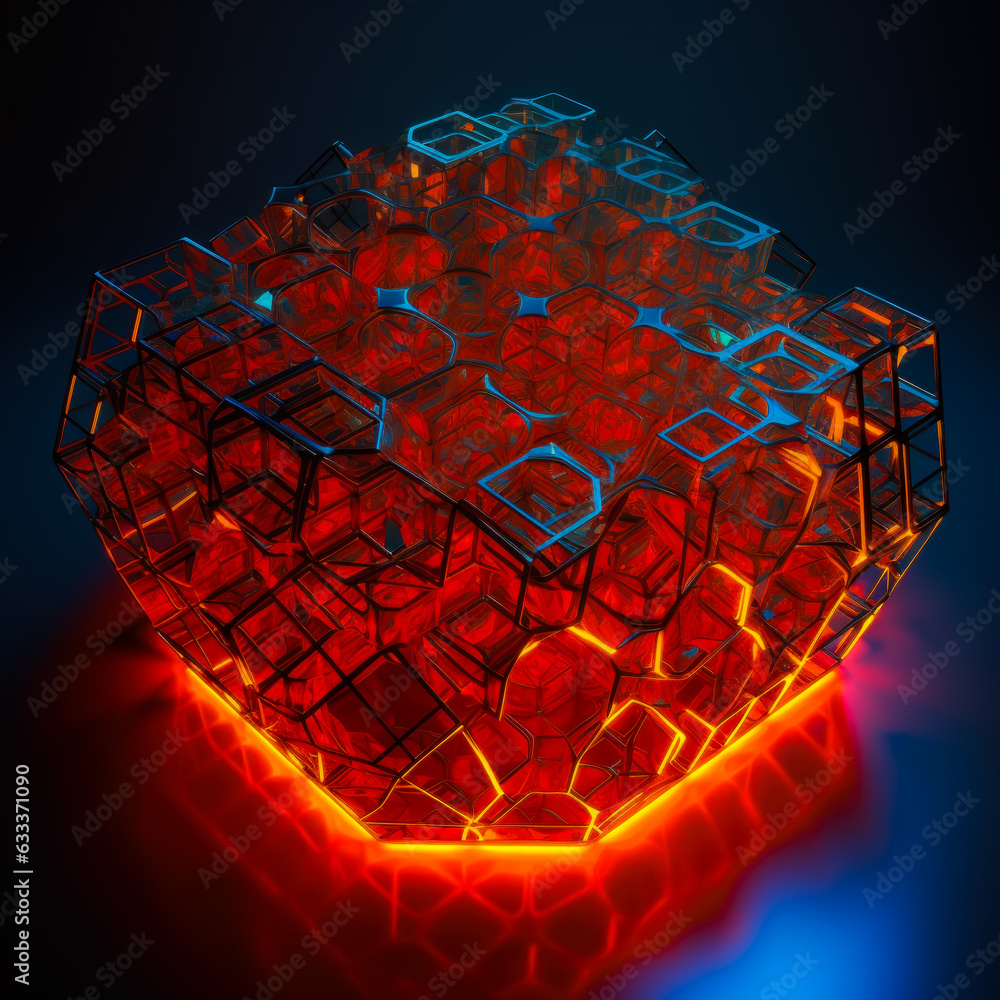 Photo of a glowing red and blue object in the darkness. A red and blue ...