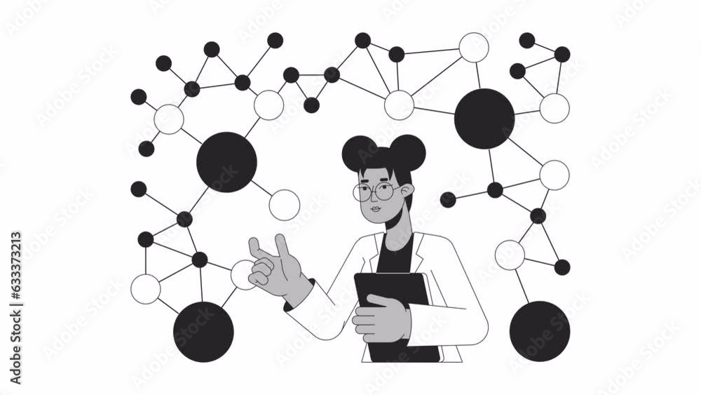 Molecule scientist in laboratory bw outline 2D animation. 4K video ...
