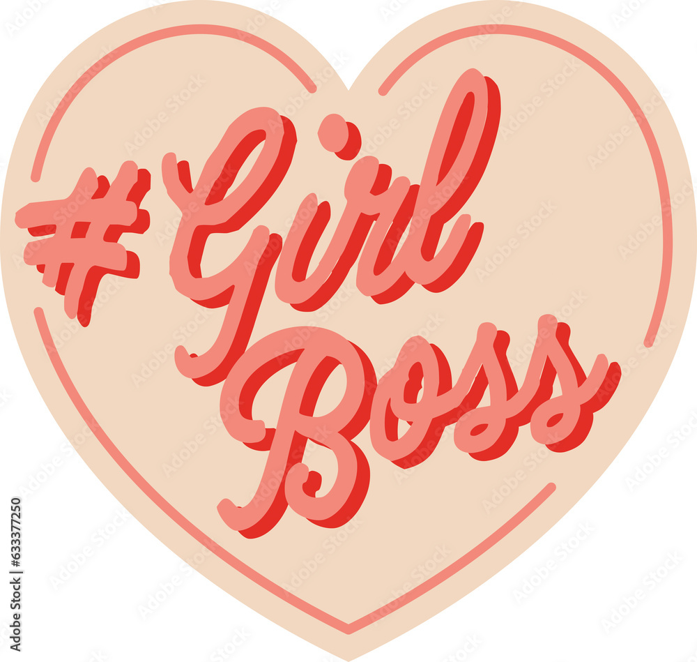 Digital png illustration of girl boss text in heart on transparent ...