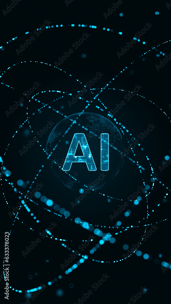 Blue digital AI logo with particle ring circle rotation and ai ...