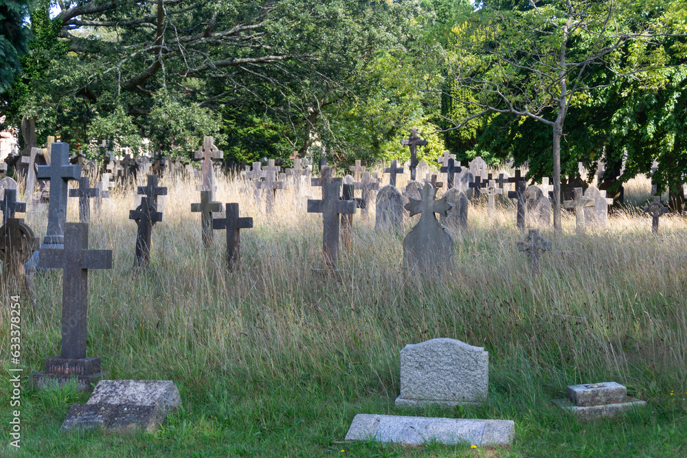 Bournemouth, UK - August 9th 2023: Graves at the Wimborne Road Cemetery ...