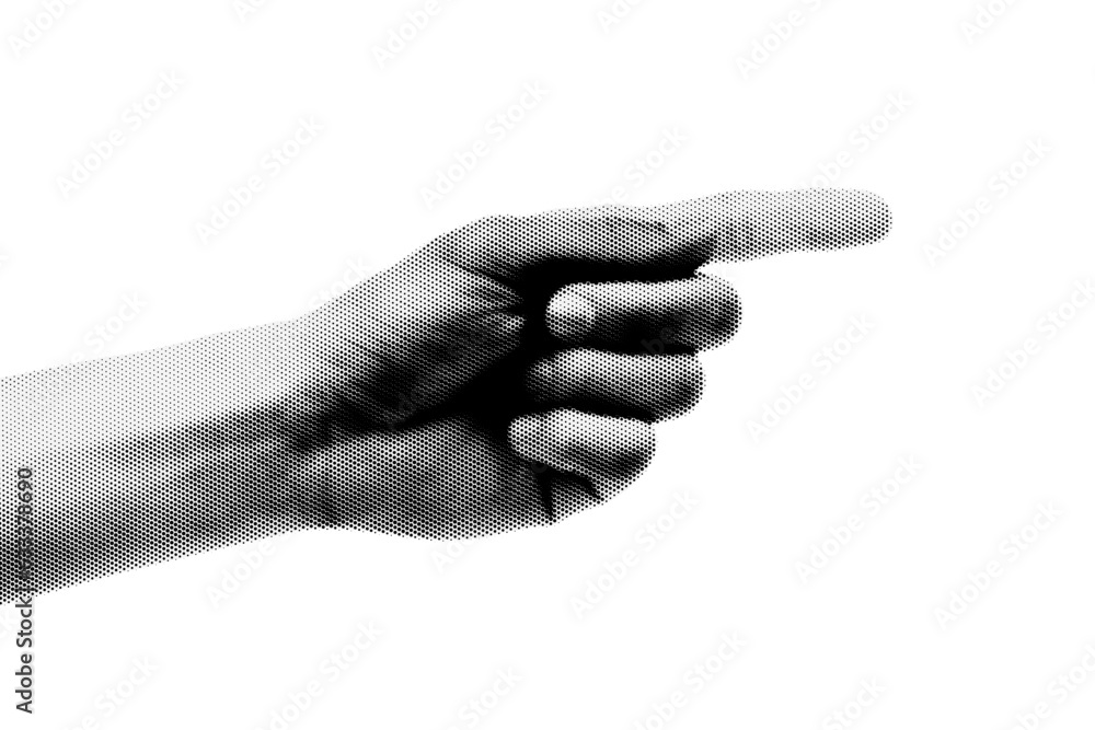 Vetor de Retro pop art halftone human hand with pointing finger vector ...