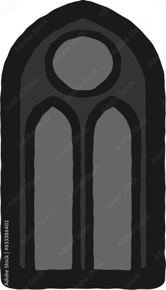Gothic window plate tracery stylized drawing. Architectural stone frame ...