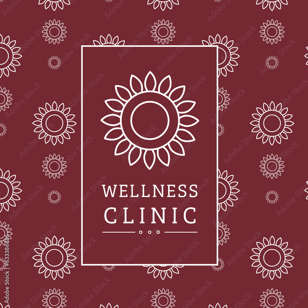 Digital png illustration of wellness clinic text with floral pattern on ...