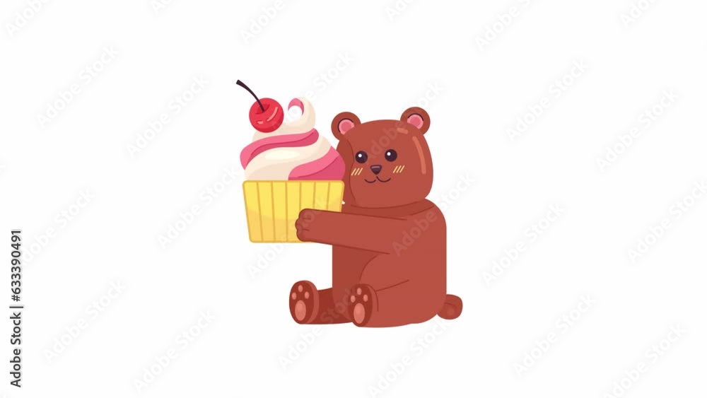 Sweet tooth bear loves dessert 2D character animation. Funny little ...
