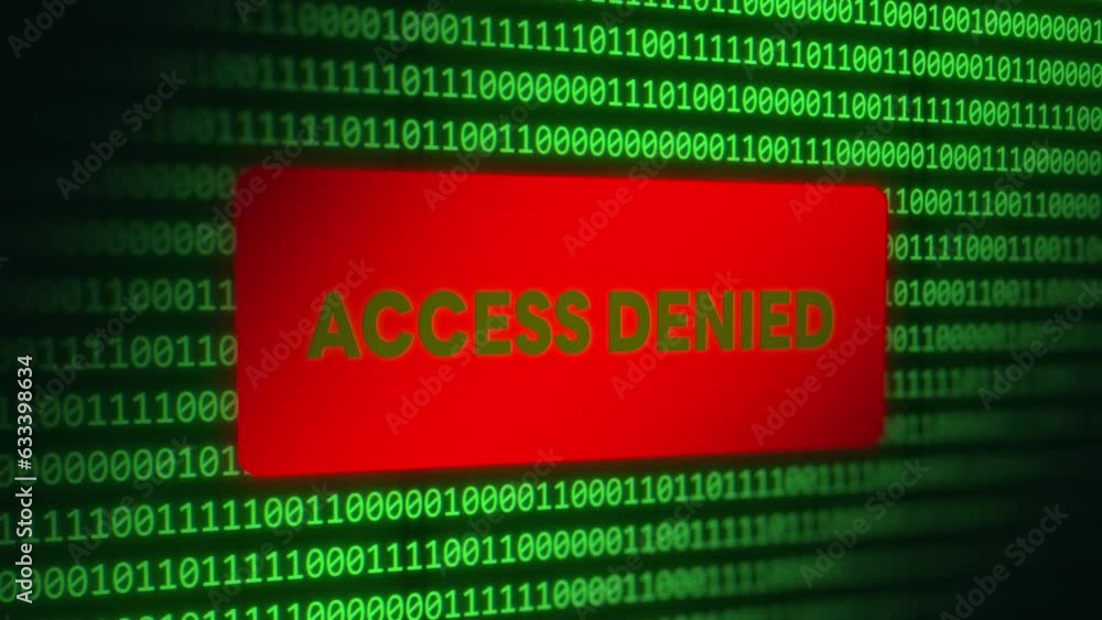 Animated "Access Denied " Alert With Green Binary Code on Black Background. Cyber Security ...