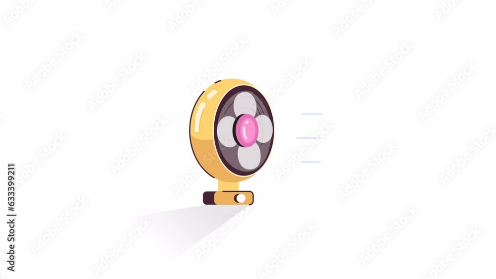Ventilator fan blowing 2D object animation. Appliance for hot weather ...