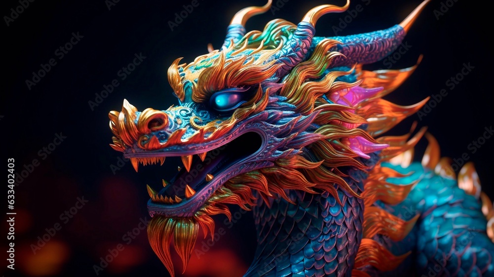 Traditional 3d chinese dragon glowing in the dark illustration. 3d ...