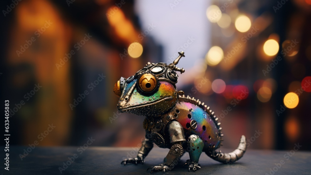 Steampunk chameleon lizard toy made from rusty metal cutout sheets ...