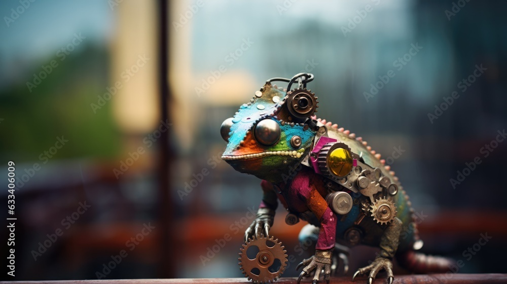 Steampunk chameleon lizard toy made from rusty metal cutout sheets ...