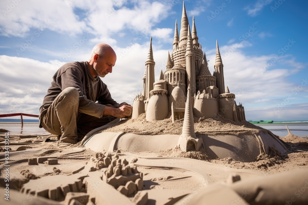 step-by-step process of building a sandcastle Stock Photo | Adobe Stock