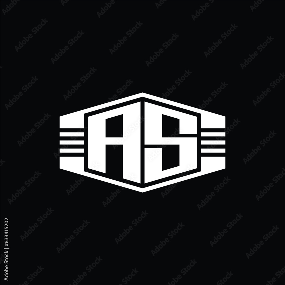AS Letter Logo monogram hexagon emblem shape with stripes outline style ...