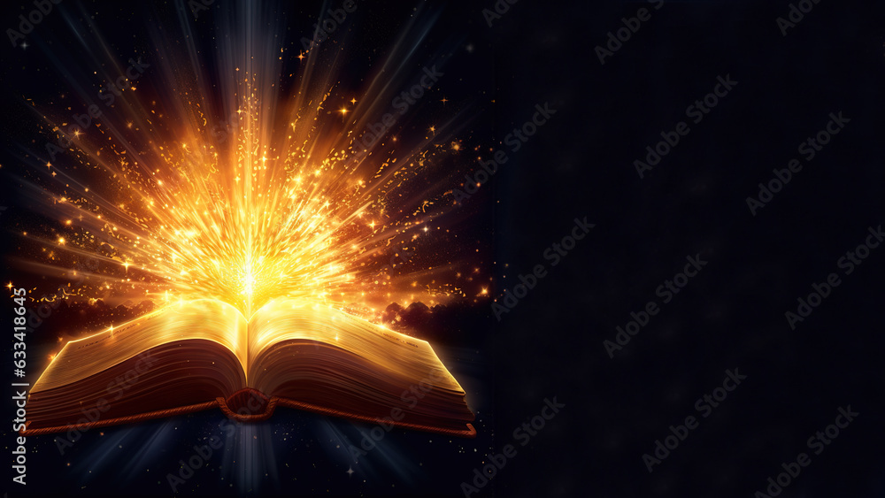 Holy bible with magic glows In the dark background, Shining Holy Bible ...