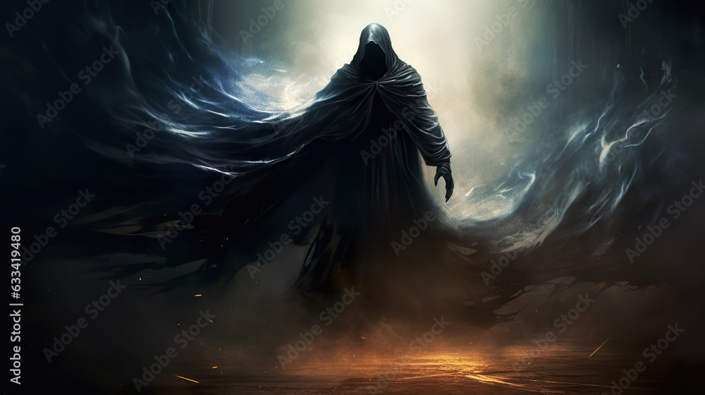 DnD Battlemap Shadowy specter draped in tattered black robes. Stock ...