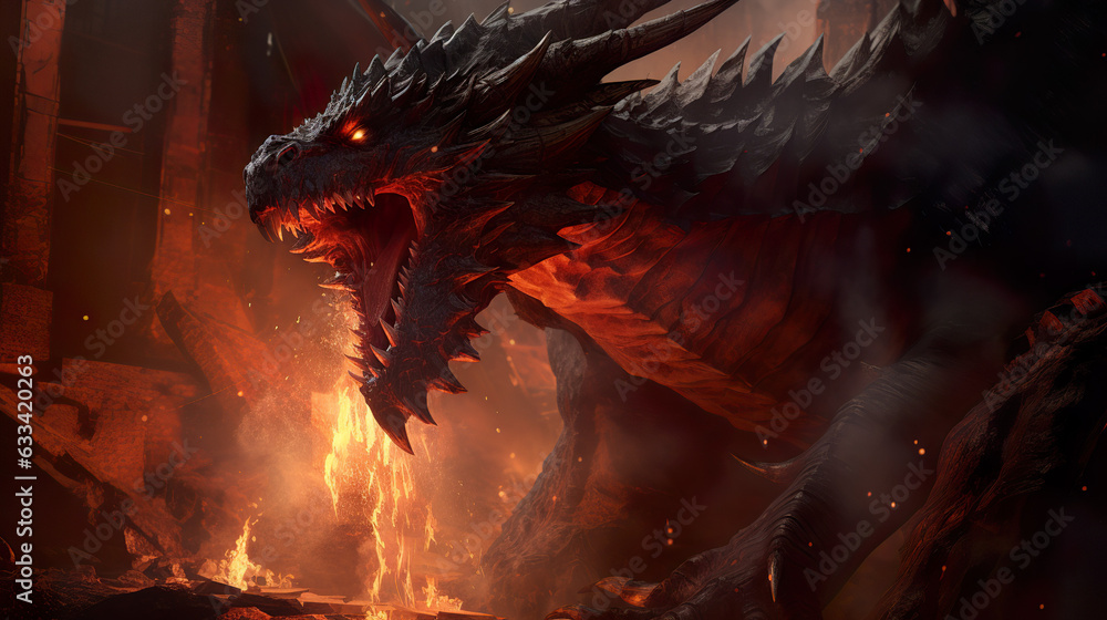 DnD Battlemap fire, breathing, dragon, razor-sharp, claws, illustration ...