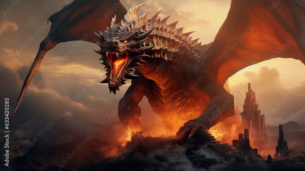 DnD Battlemap dragon, razor-sharp, claws, fiery, pose, SEO Stock ...