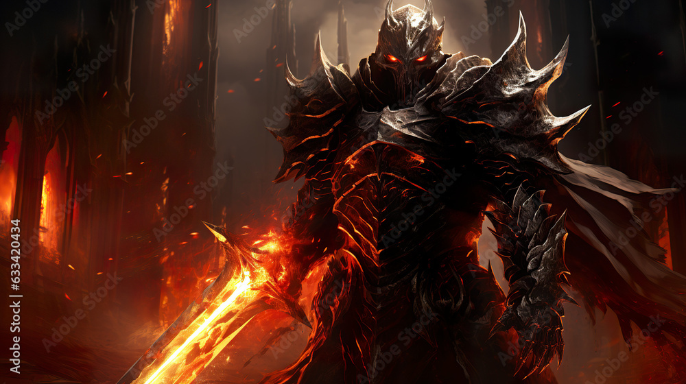 DnD Battlemap Towering skeletal knight in ebony armor wieldin... Stock ...