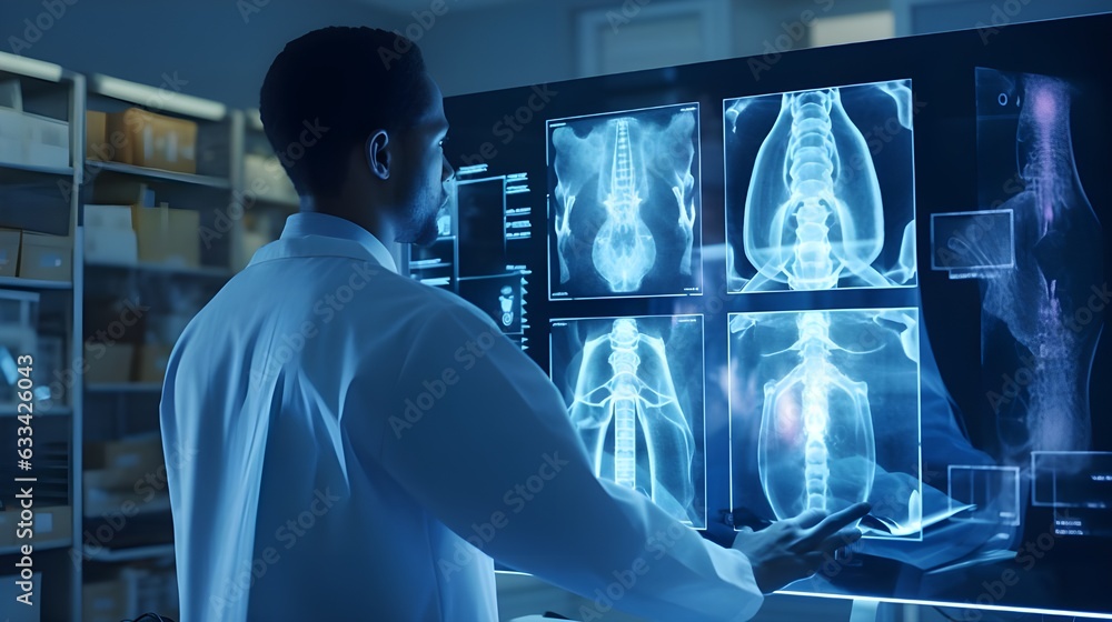Doctor looking at x-ray images in hospital, Radiologist analyzing MRI ...