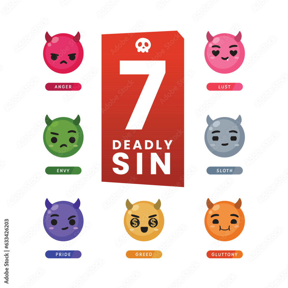 Photo & Art Print seven emoticons of deadly sin. Isolated Vector ...