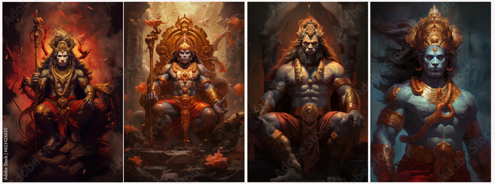 Set of HANUM, god of Hindu mythology. Created with Generative AI ...