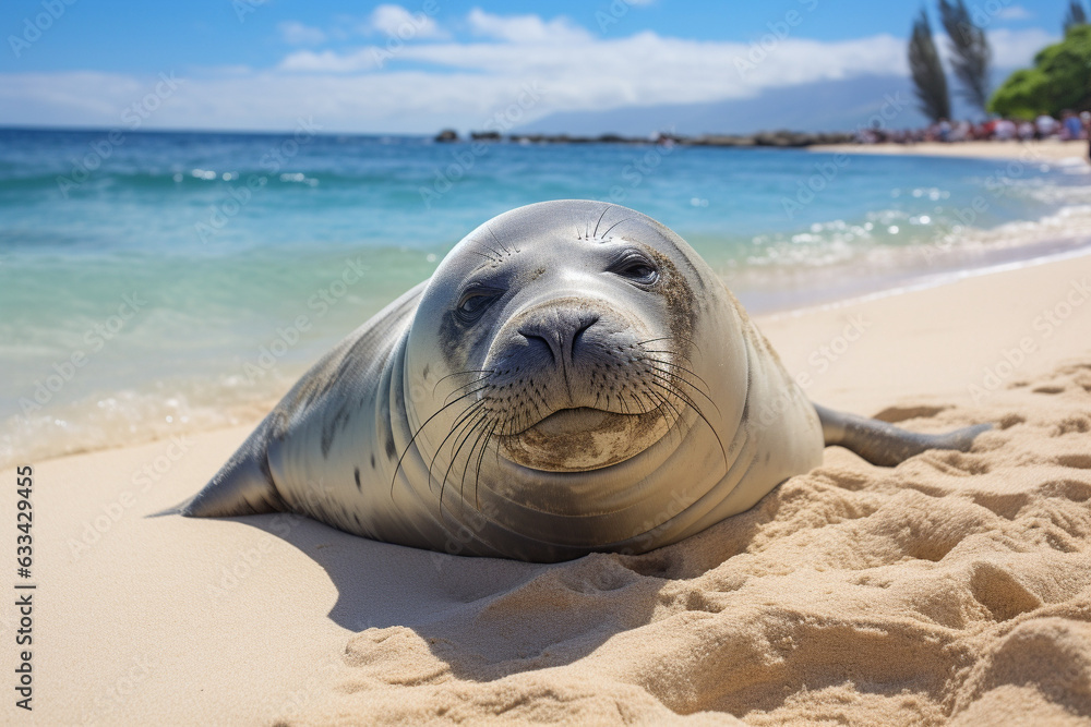 Hawaiian Monk Seal. Listed as endangered in IUCN Red List. Stock Photo | Adobe Stock