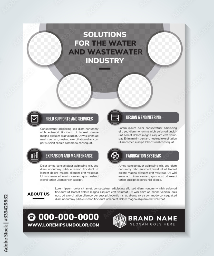 solutions for the water and wastewater industry flyer. Vector layout of ...
