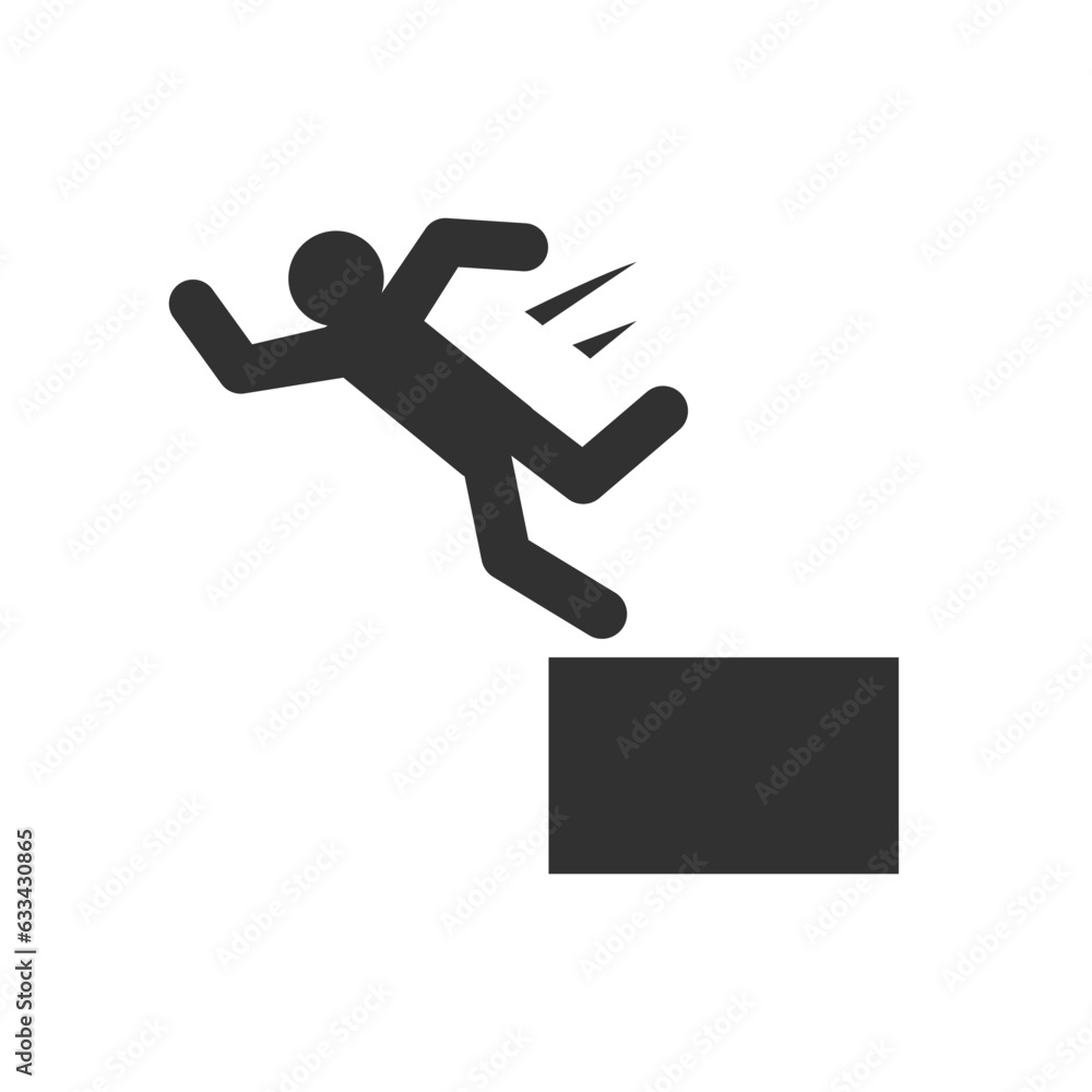 Person falls off a cliff icon. Falling from the edge. Careful of the ...