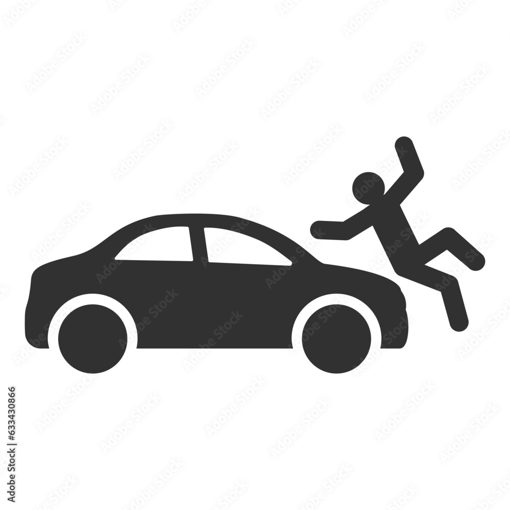 Car hits a person icon, side view. Accident. Monochrome black and white ...