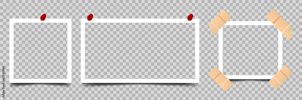 Realistic picture frame set. Photo frame set pasted with adhesive and ...