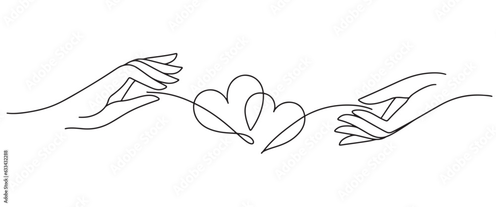 Two hand with two heart line art style vector illustration Stock Vector ...