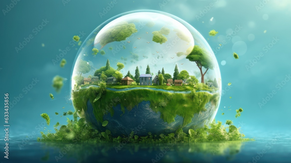 Symbolic 3D image of the globe with elements of human activity and ...