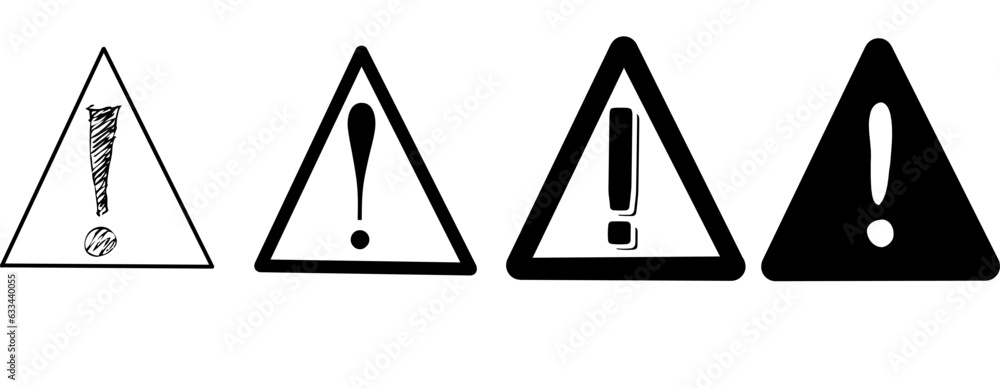 Black triangle shapes in a row with exclamation mark, vector design ...